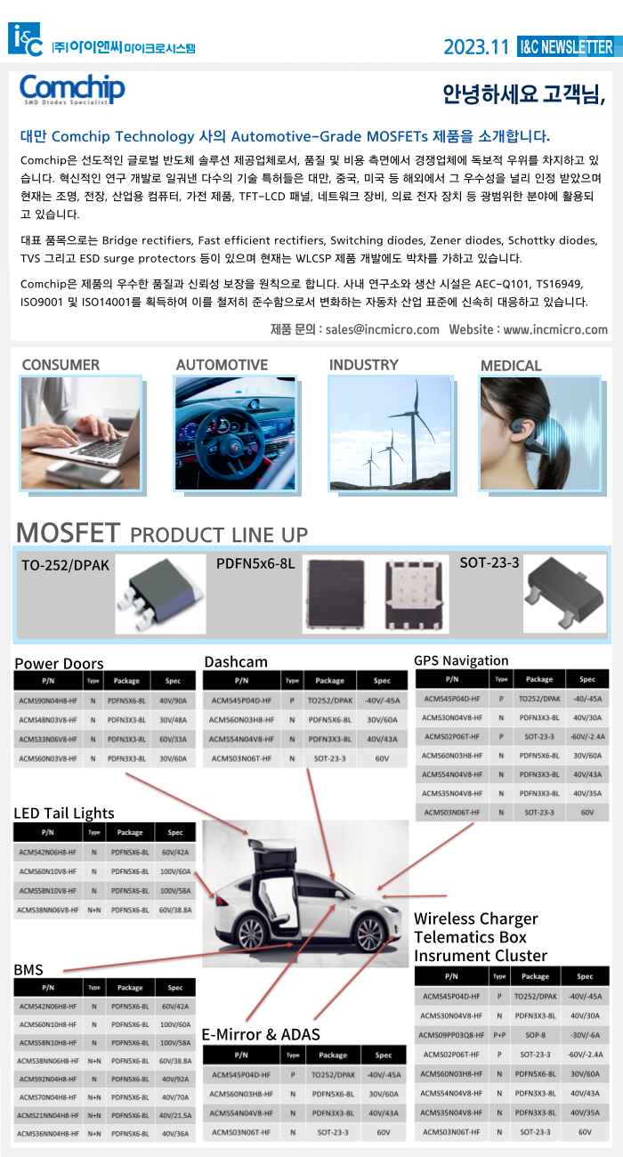 대만 Comchip Technology 사의 Automotive-Grade MOSFETs 제품을 소개합니다.
